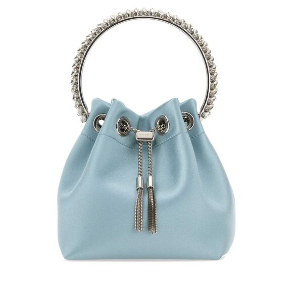 Jimmy Choo | Bags | Jimmy Choo Light Blue Satin Bon Bon Bucket Bag ...